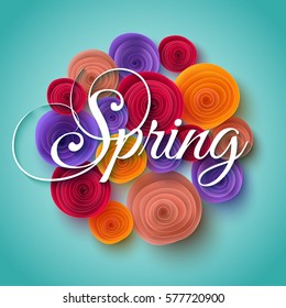 Spring Paper Flowers On Turquoise Background Stock Vector (Royalty Free ...