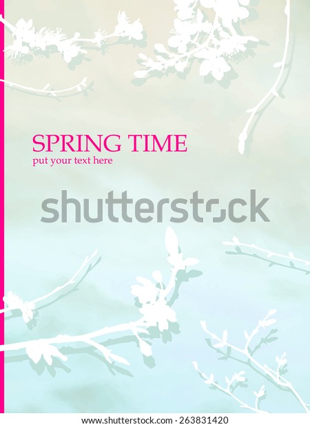 Spring Poster White Silhouettes Spring Branches Stock Vector (Royalty ...