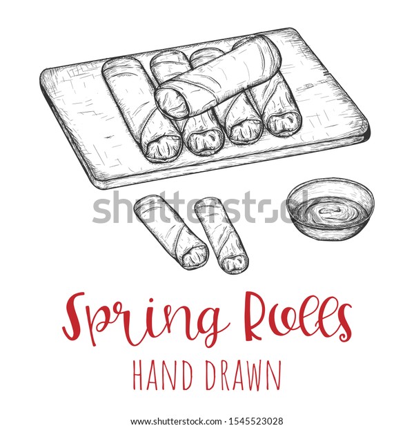 Spring Rolls Chinese Dish Hand Drawn Stock Vector (Royalty Free ...