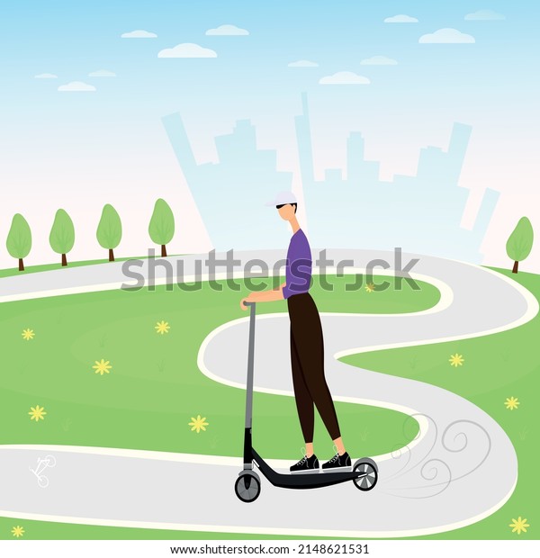 Spring Scooter Ride Park Against Backdrop Stock Vector (Royalty Free ...