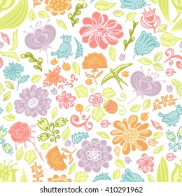Spring Seamless Pattern Colorful Spring Flowers Stock Vector (Royalty ...