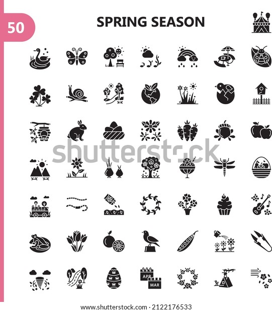 Spring Season Icon Set Black Fill Stock Vector (Royalty Free ...
