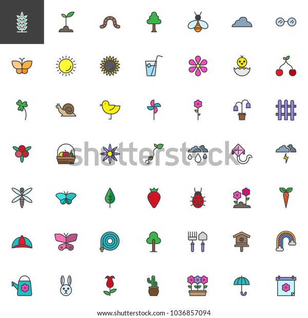 Spring Season Universal Filled Outline Icons Stock Vector (Royalty Free ...