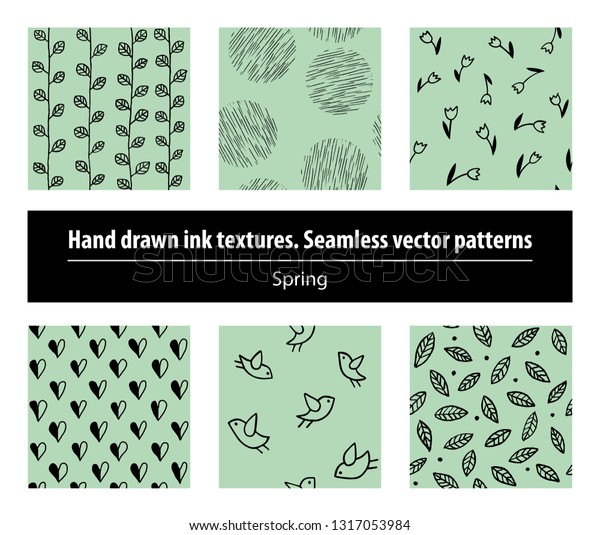 Spring Set Hand Drawn Ink Seamless Stock Vector (Royalty Free ...