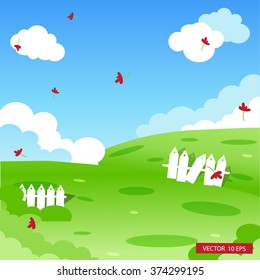 Spring Summer Cartoon Landscape Stock Vector (Royalty Free) 374299195 ...