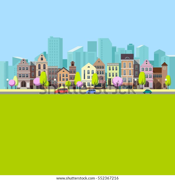 Spring Sunny Townurban Landscape Vector Illustration Stock Vector ...