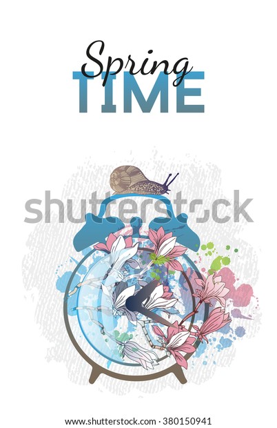 Spring Time Alarm Clock Magnolia Flower Stock Vector (Royalty Free ...