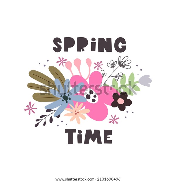 Spring Time Cartoon Flowers Hand Drawing Stock Vector (Royalty Free ...