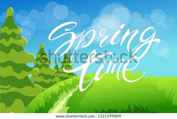 Spring Time Handwritten Calligraphy Lettering Grass Stock Vector ...
