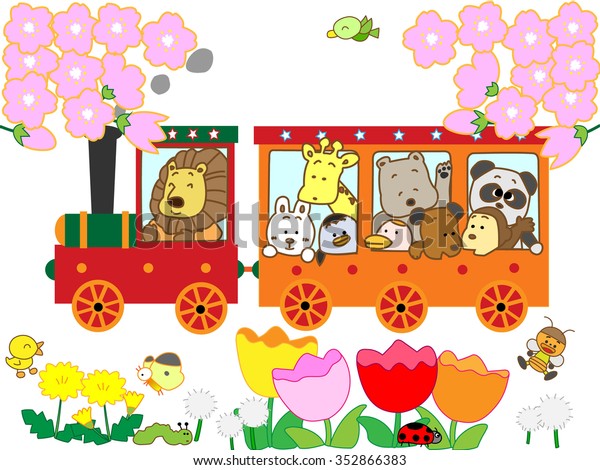 Vector de stock (libre de regalías) sobre Spring Tourist Train Which ...