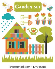 Spring Village Garden Set Isolated On Stock Vector (Royalty Free ...