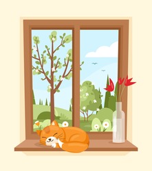 Spring Garden Window Frame View Free Stock Photo - Public Domain Pictures