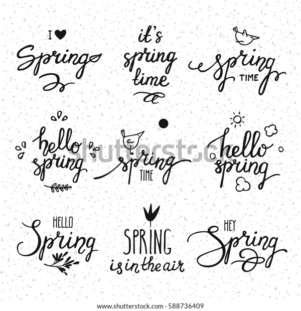 Springtime Inspirational Handwritten Lettering Cute Spring 库存矢量图（免版税 ...