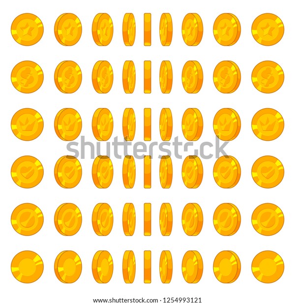 Sprite sheet of gold coins isolated on white background. Different ...