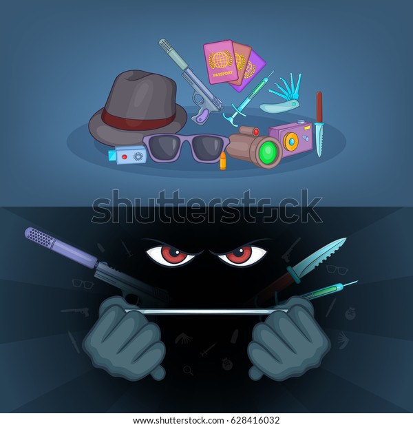 Spy Banner Set Horizontal Cartoon Style Stock Vector (Royalty Free ...