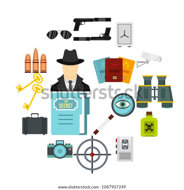 Spy Tools Set Icons Flat Style Stock Vector (Royalty Free) 1087907249
