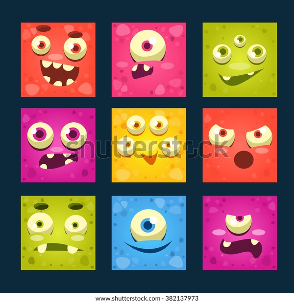 Square Cartoon Monster Faces Vector Illustration Stock Vector (Royalty ...