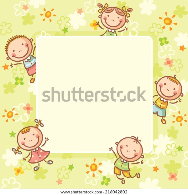 Square Frame Five Happy Kids Stock Vector (Royalty Free) 216042802 ...
