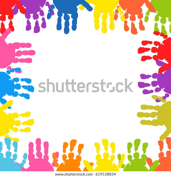 Square Frame Made Colorful Hand Prints Stock Vector (Royalty Free ...