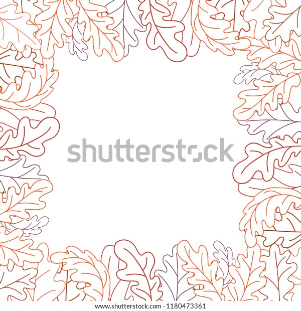 Square Frame Oak Leaves Line Drawing Stock Vector (Royalty Free ...