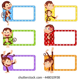 Square Labels Funny Monkeys Illustration Stock Vector (Royalty Free ...
