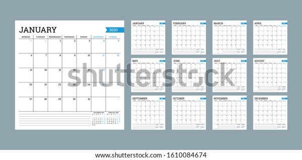 Square Monthly Calendar 2020 Year Planner Stock Vector (Royalty Free ...