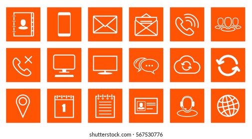 Square Outline Communication Icons Set On Stock Vector (Royalty Free ...