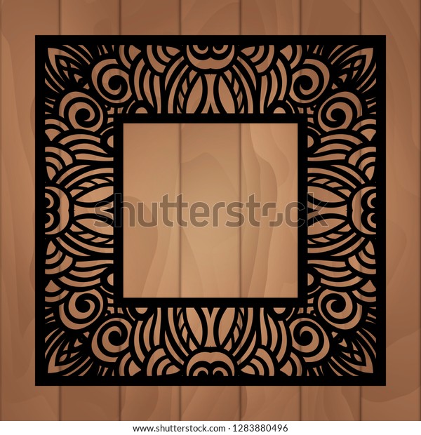 Square photo frame with cutout paper swirls, vector border ornament ...