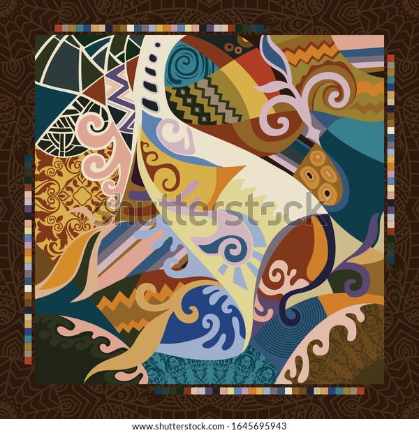 Square Scarf Design Abstract Floral Art Stock Vector (Royalty Free ...