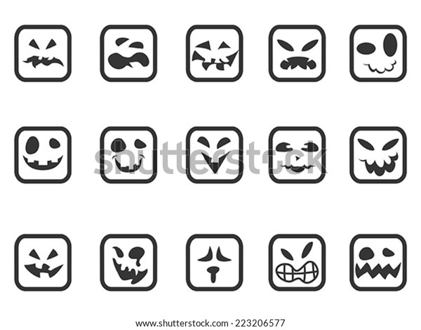 Square Scary Face Icons Set 库存矢量图（免版税）223206577 | Shutterstock