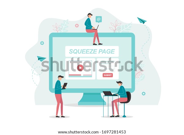 Squeeze Page Concept People Work Squeeze Stock Vector (Royalty Free ...