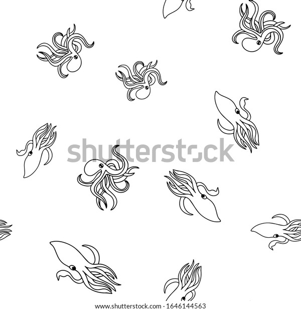 Squid Ana Octopus Hand Drawn Outline Stock Vector (Royalty Free ...