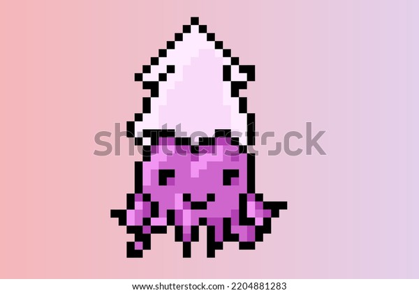 Squid Pixel Art Design Marine Animal Stock Vector (Royalty Free ...