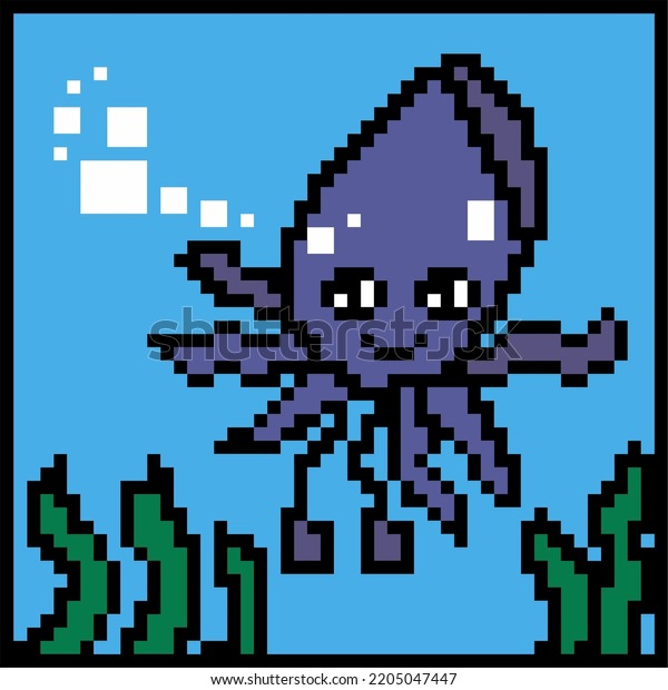 Squid Sea Pixel Art Illustration Vector Stock Vector (Royalty Free ...