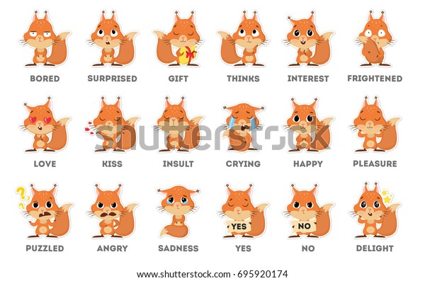 Squirrel Emoji Sticker Set On White 库存矢量图（免版税）695920174 | Shutterstock