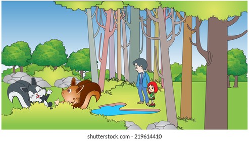 Cartoon Kids Exploring Nature Spring Garden Stock Vector (Royalty Free ...