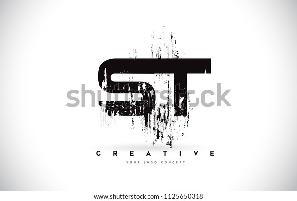 ST S T Grunge Brush Letter Logo Design in Black Colors. Creative Brush ...