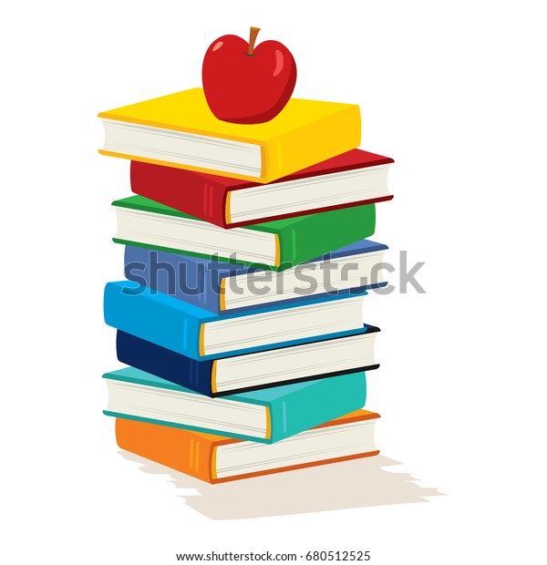 Stack Books Apple On White Background Stock Vector Royalty Free 680512525 Shutterstock