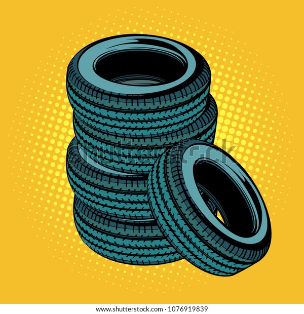Stack Car Tires Pop Art Retro Stock Vector (Royalty Free) 1076919839