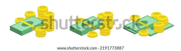 Stack Cash Gold Coins Wad Cash Stock Vector (Royalty Free) 2191773887 ...