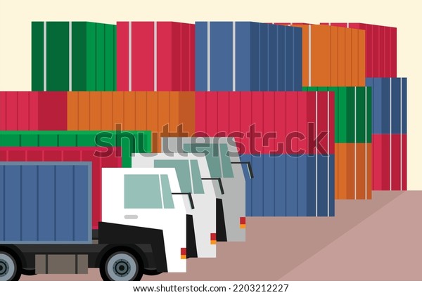 Stack Colorful Cargo Containers Trucks 2d Stock Vector (Royalty Free ...