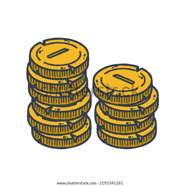 Stack Gold Coins Outline Cartoon Icon Stock Vector (Royalty Free ...