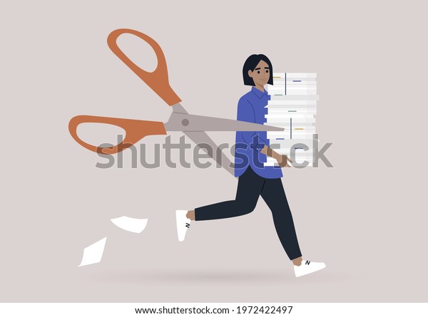 Staff Reduction Concept Young Female Character Stock Vector (Royalty ...