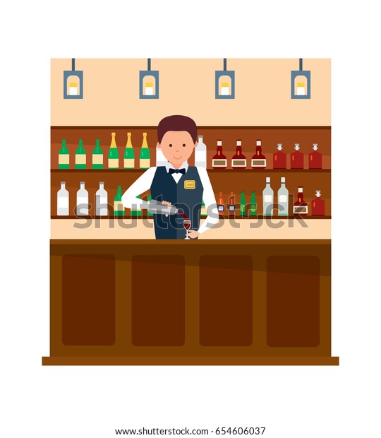 Staff set. Barista in apron in coffee shop. Bartender at work, standing ...