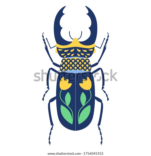 Stag Beetle Floral Patterns On Back Stock Vector (Royalty Free ...