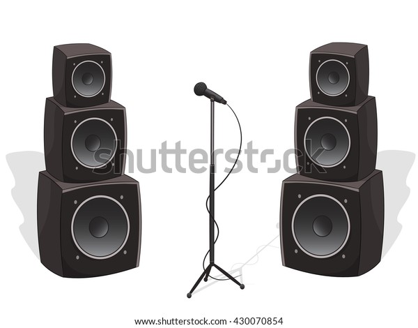 Stage Cartoon Audio Speakers Microphone Vector Stock Vector (Royalty ...