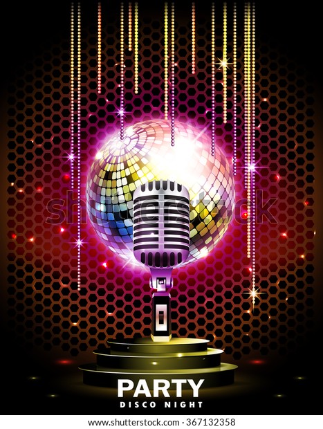Stage Podiumretro Microphone Disco Ball Disco Stock Vector (Royalty ...