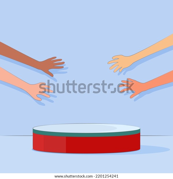 Stage Round Podium Hands Reaching Stock Vector Royalty Free 2201254241 Shutterstock