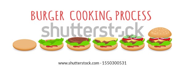 Stages Cooking Burger Process Making Fast Stock Vector (Royalty Free ...