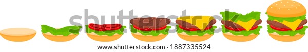 Stages Cooking Burger Process Making Fast: เวกเตอร์สต็อก (ปลอดค่า ...